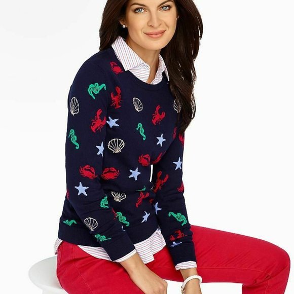 Talbots | Sweaters | Talbots Down By The Sea Nautical Sweater Navy Blue ...